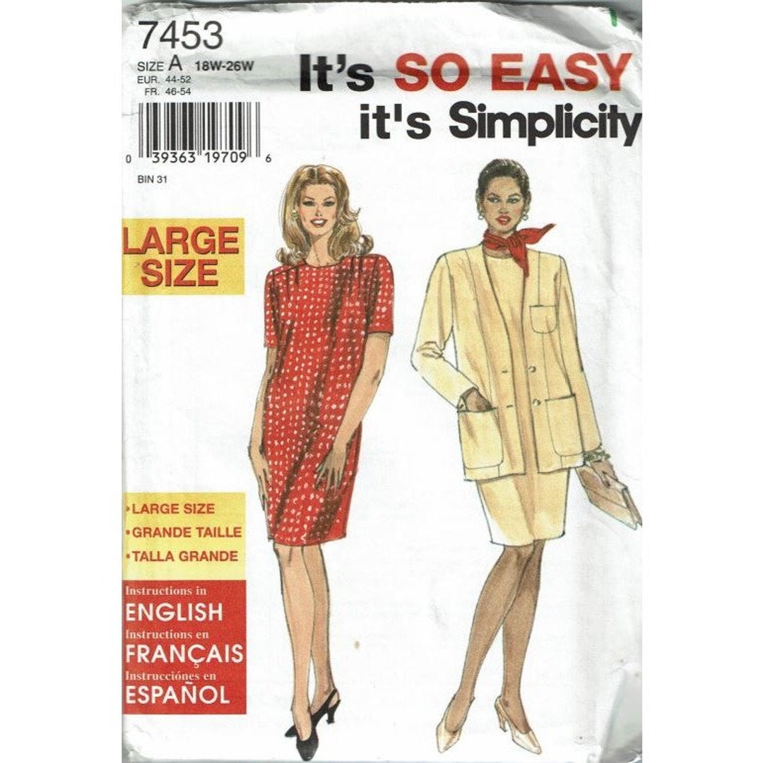 Simplicity Sewing Pattern 7453 Dress Jacket Misses Size 18W-26W - Etsy