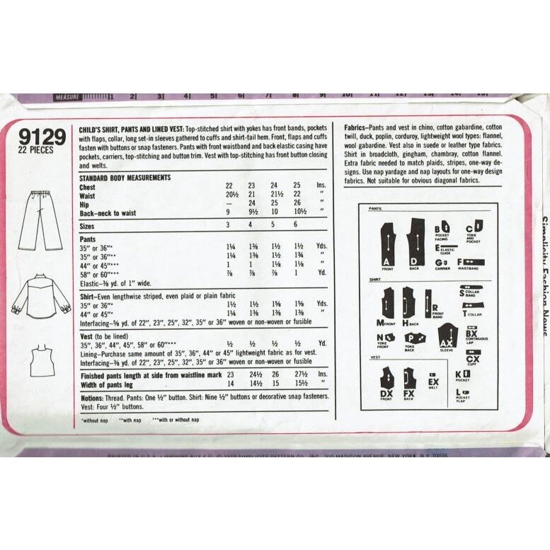 Simplicity Sewing Pattern 9129 Shirt Pants Vest Boys Size 6 Vintage - Etsy