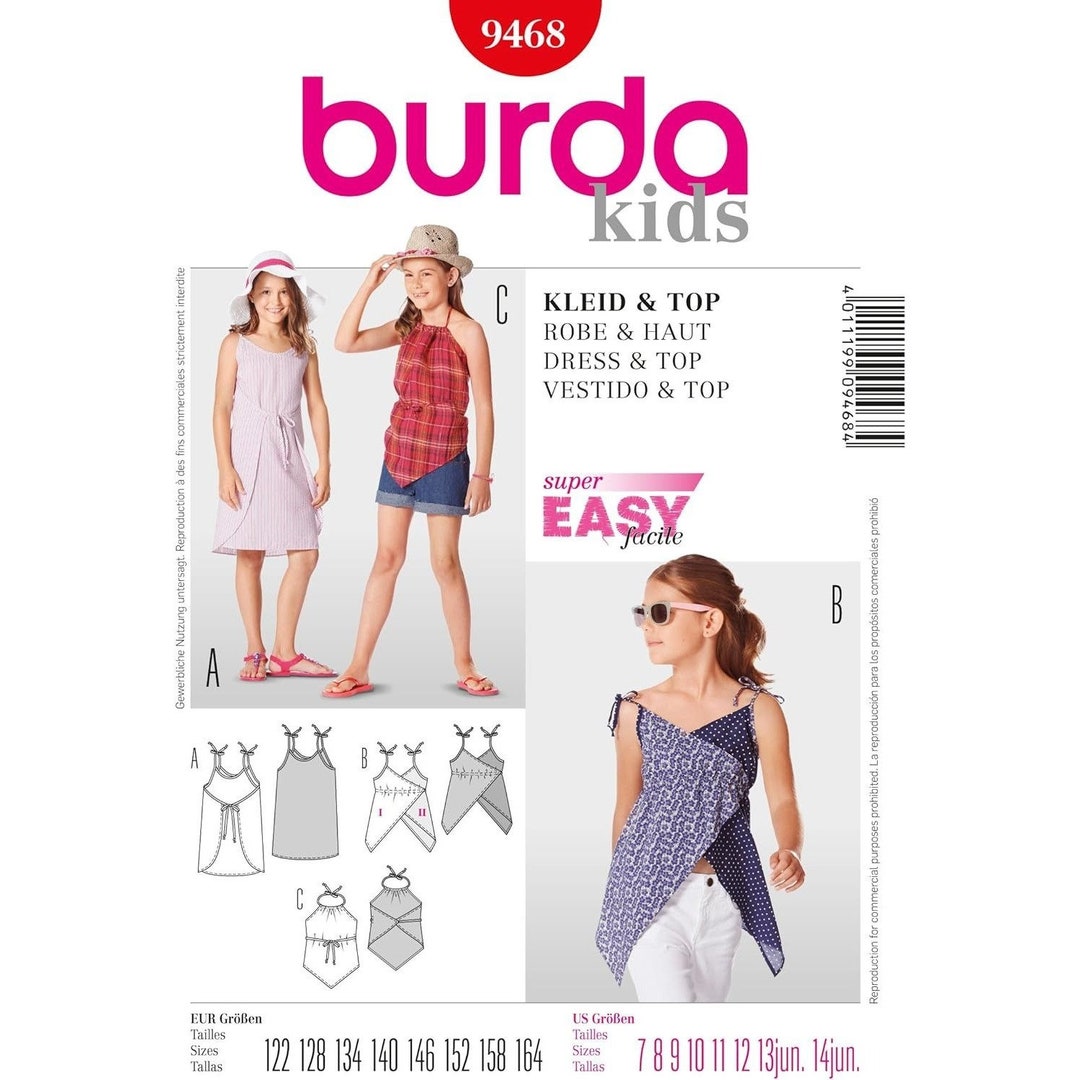 Burda Sewing Pattern 9468 Dress Halter Top Girls Size 7-14 - Etsy