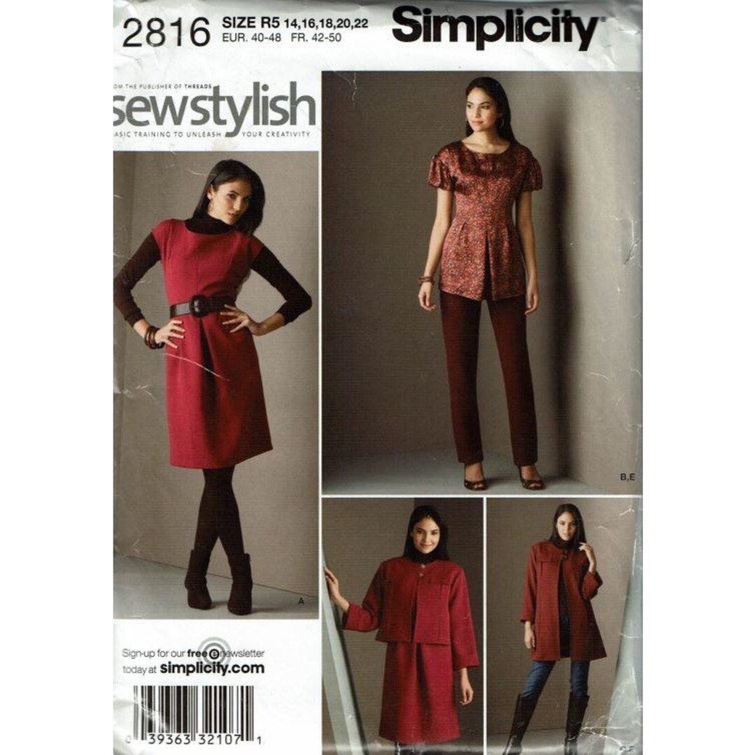 Simplicity Sewing Pattern 2816 Dress Top Jacket Pants Misses Size 14-22 ...