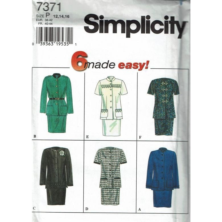 Simplicity Sewing Pattern 7371 Suit Coat Skirt Misses Petite - Etsy