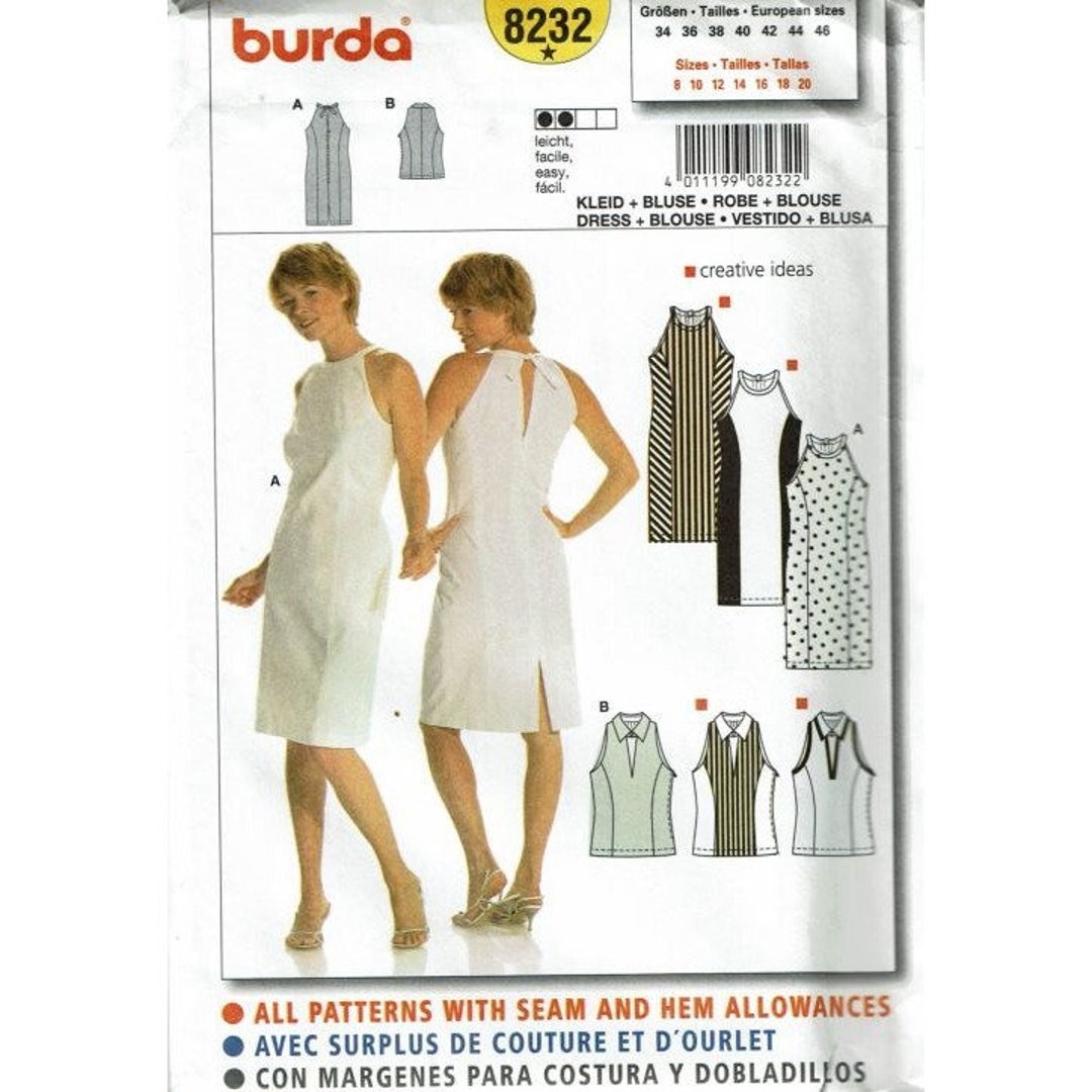 Burda Sewing Pattern 8232 Dress Shirt Top Misses Size 8-20 - Etsy