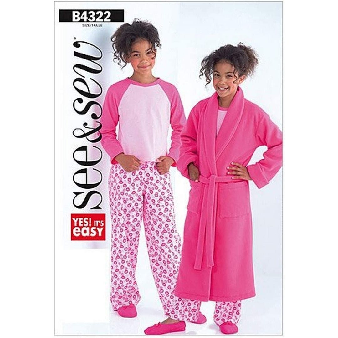 Butterick See and Sew Sewing Pattern 4322 Girls Robe Top Pants Size 7 ...