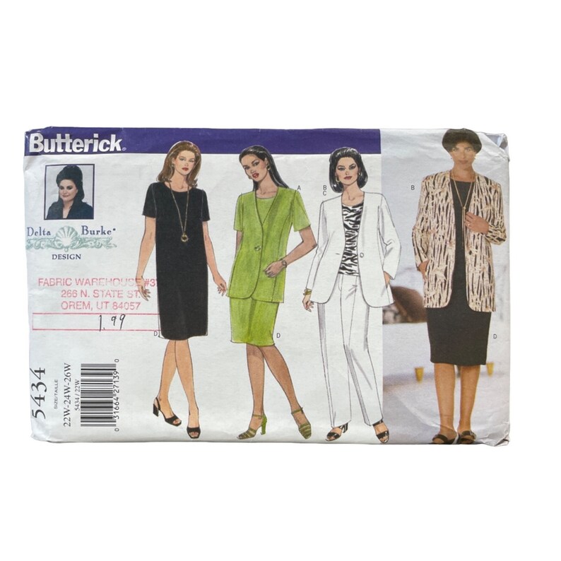 Butterick Sewing Pattern 5434 Delta Burke Wardrobe Misses Size 22W-26W ...