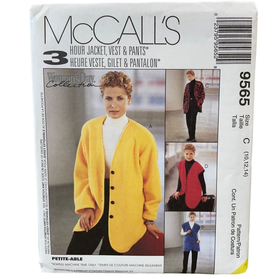 Mccalls Sewing Pattern 9565 Jacket Vest Pants Misses Size 10-14 - Etsy