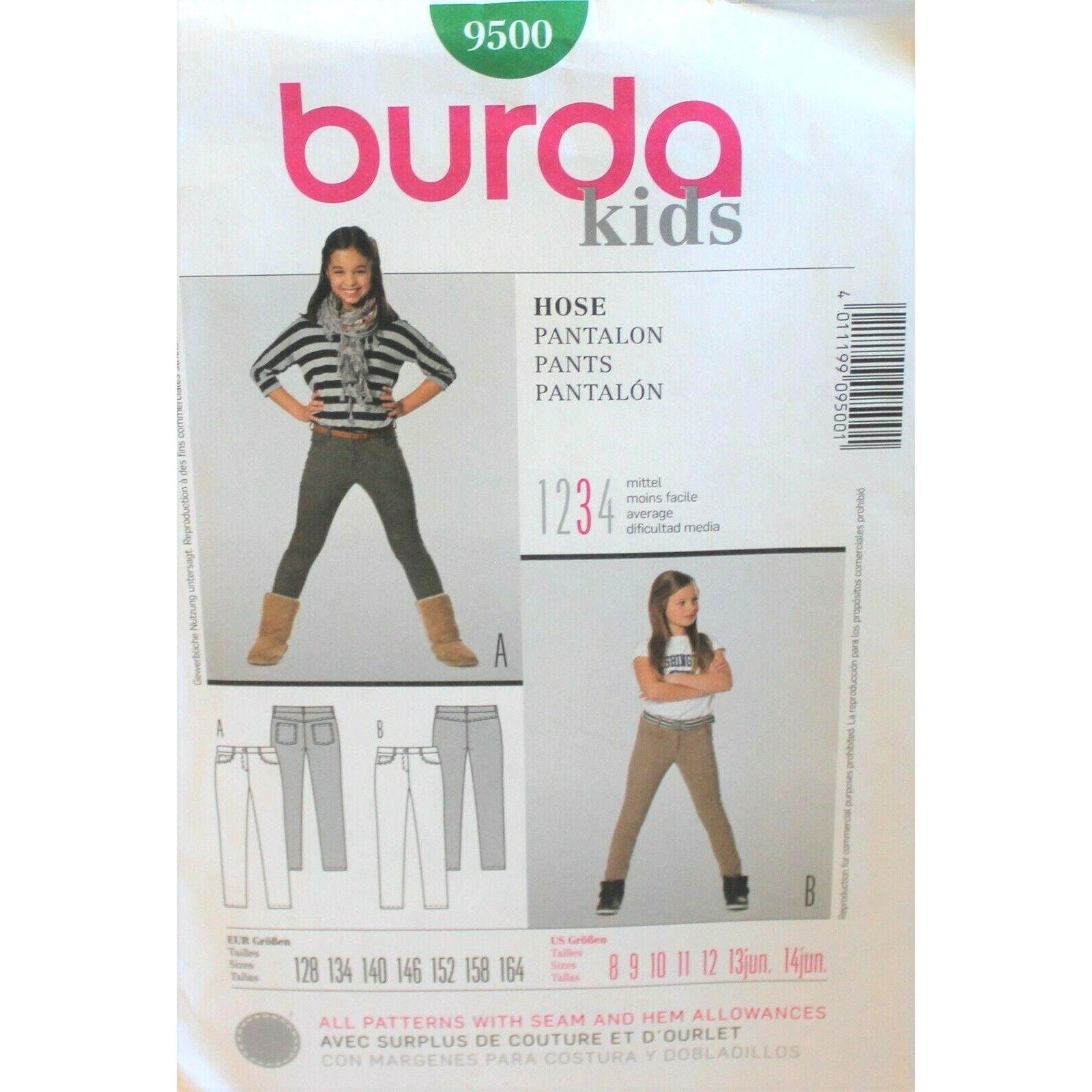 Burda Sewing Pattern 9500 Kids Pants Size 8-14 - Etsy
