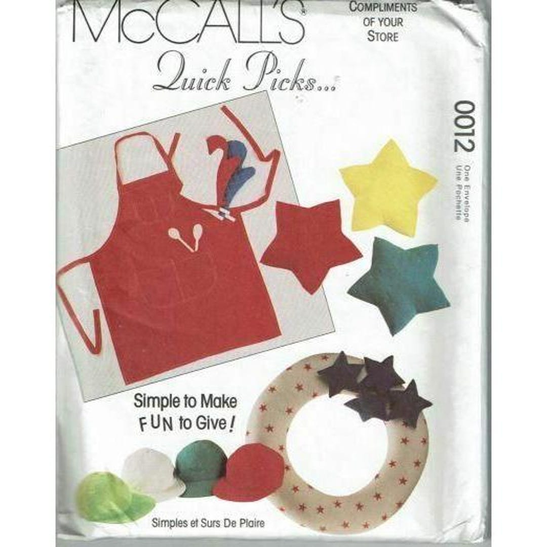 Mccalls Sewing Pattern 0012 Pet Pillow Log Carrier Wreath Cap Apron - Etsy