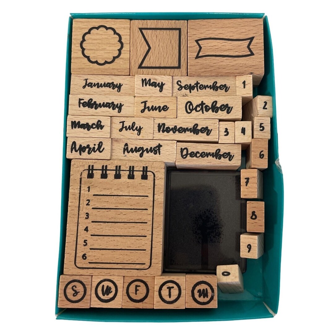 Pen Gear Stamp Set Calendar Month Notepad Numbers Special Characters - Etsy