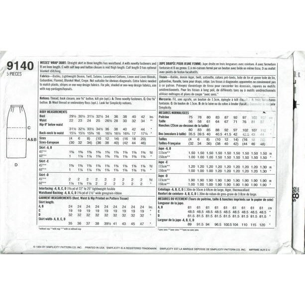 Simplicity Sewing Pattern 9140 Misses Skirt One Hour Size | Etsy