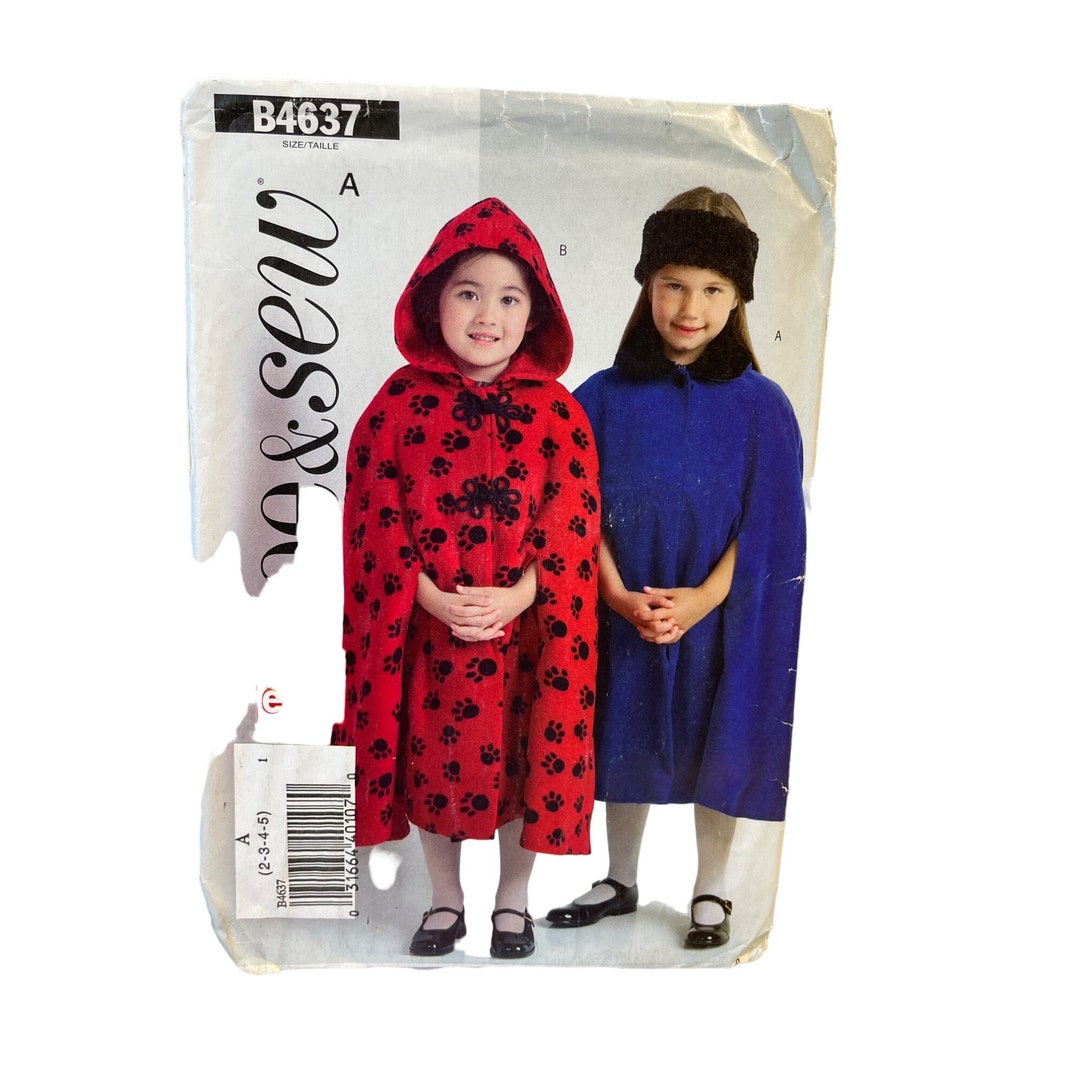 Butterick See and Sew Sewing Pattern 4637 Easy to Sew Cape Poncho Girls ...