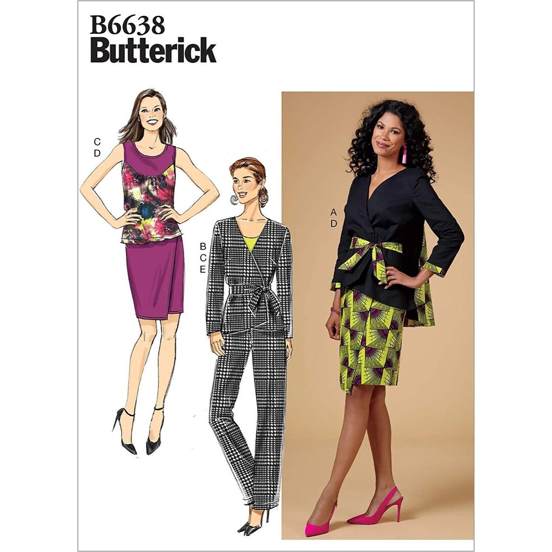 Butterick Sewing Pattern 6638 Jacket Top Pants Skirt Womens Size 8-16 ...