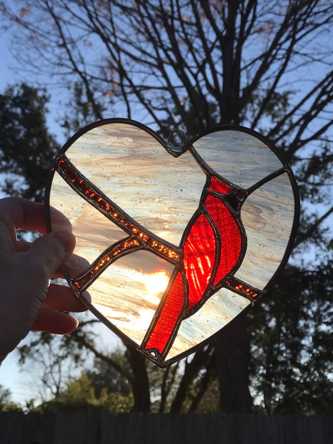 Cardinal Heart Stained Glass - Etsy