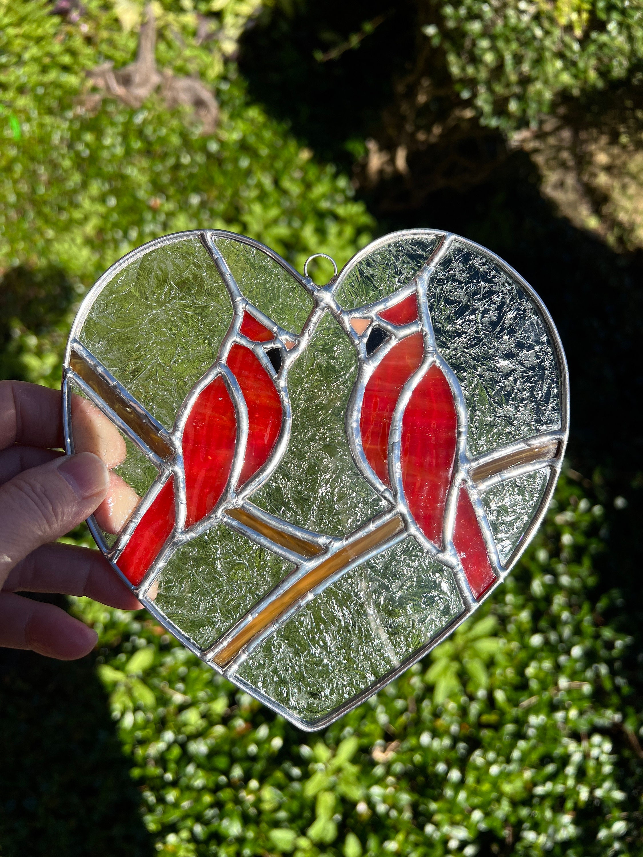Cardinal Heart Stained Glass - Etsy