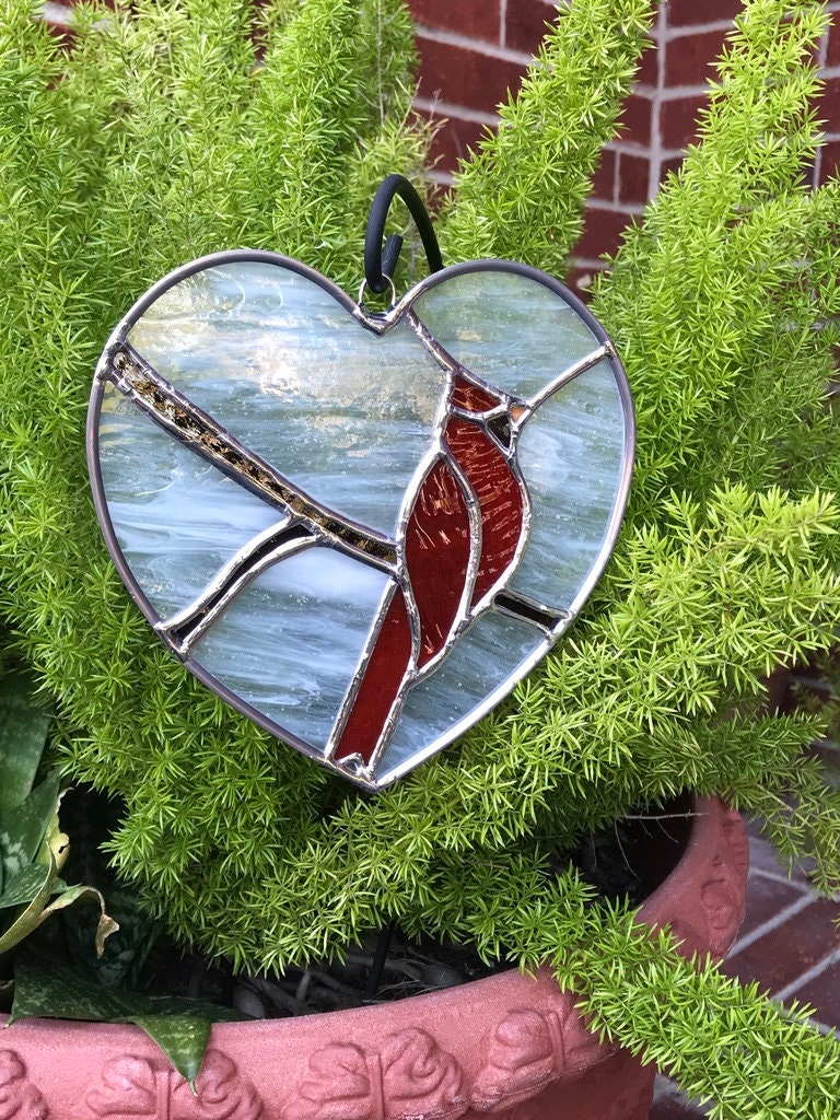 Cardinal Heart Stained Glass - Etsy
