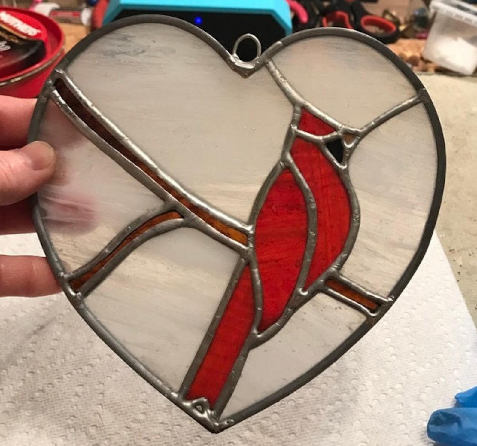 Cardinal Heart Stained Glass - Etsy