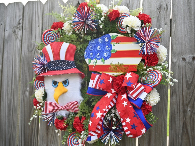 Patriotic Eagle Wreath for Front Door, Red, White and Blue, American ...