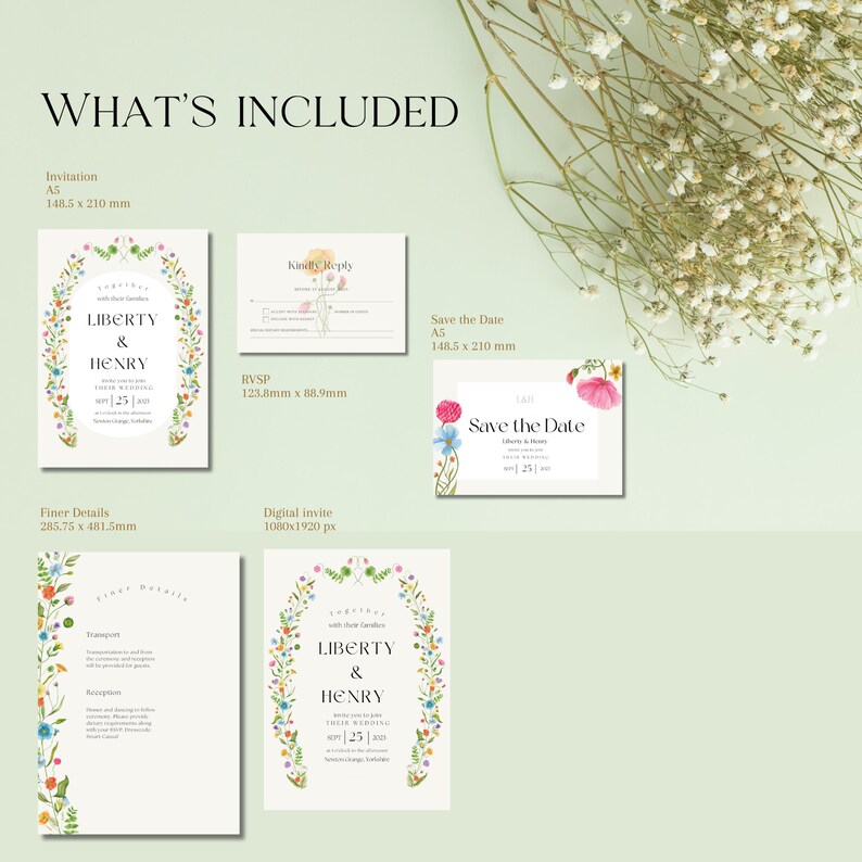 Colourful Floral Wedding Invite Set | Digital Download Wedding ...