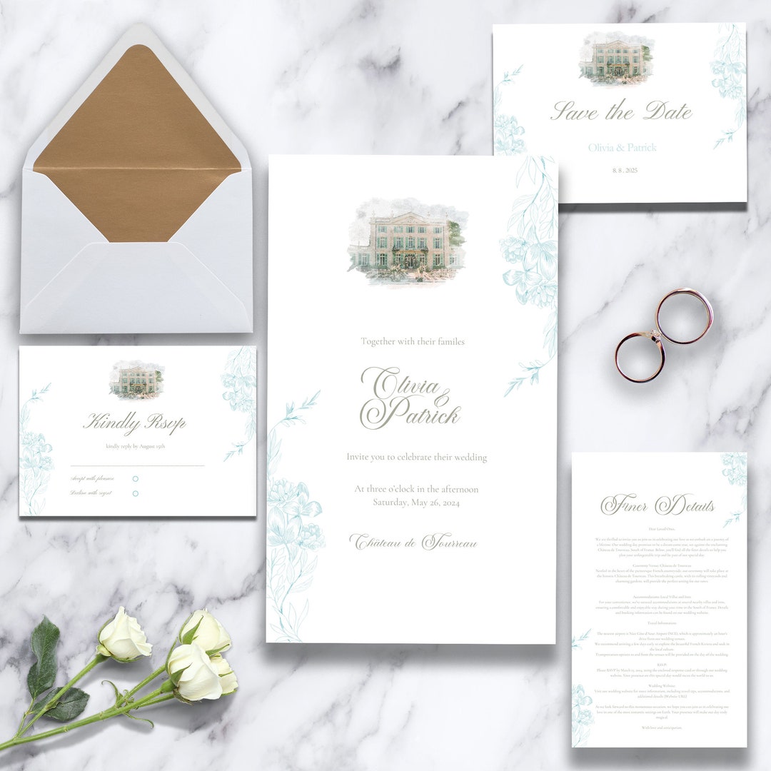 Custom Illustration of Your Wedding Venue Invite Set | Classic Digital ...