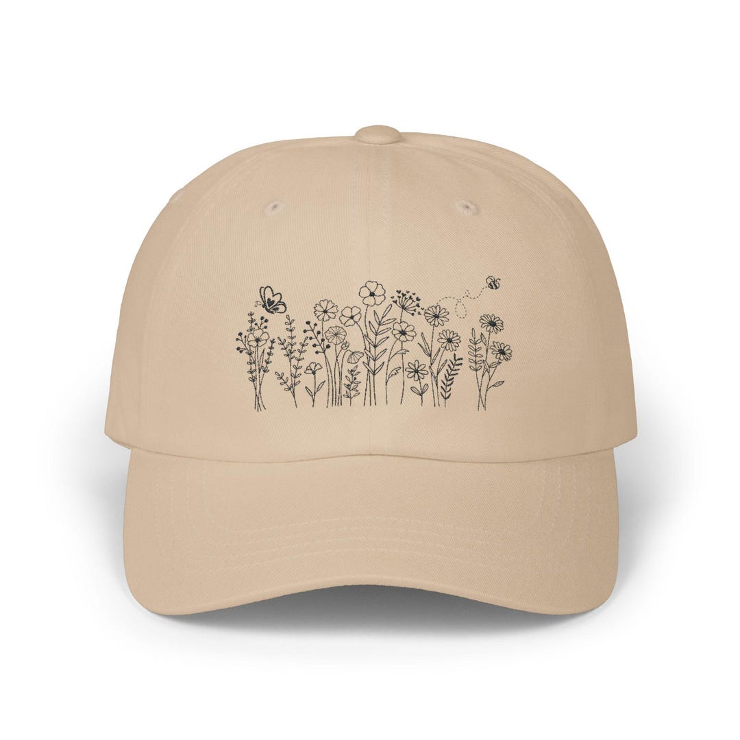 Embroidered Wildflowers Classic Dad Cap - Floral Baseball Hat, Vintage ...
