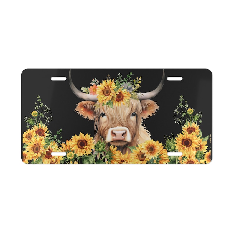 Highland Cow License Plate | Sunflower Car Tag, USA Made - Etsy