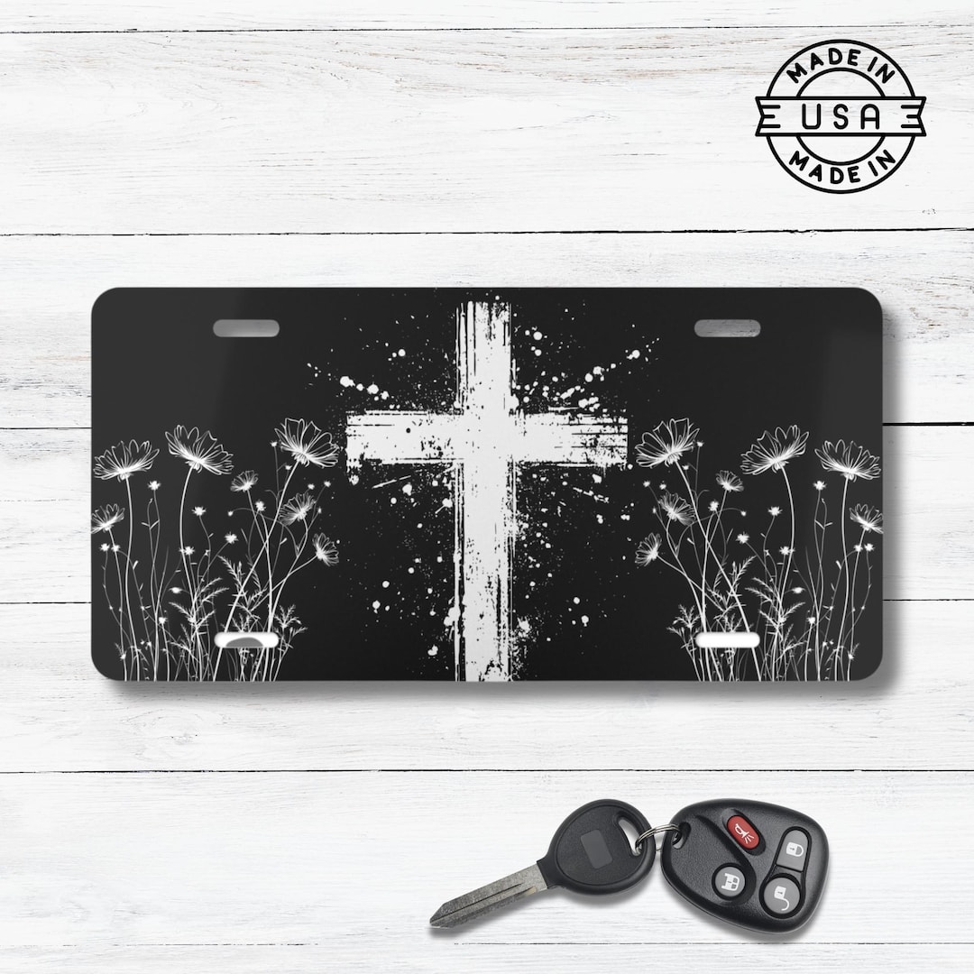 Floral Cross License Plate: Christian Car Tag - Etsy