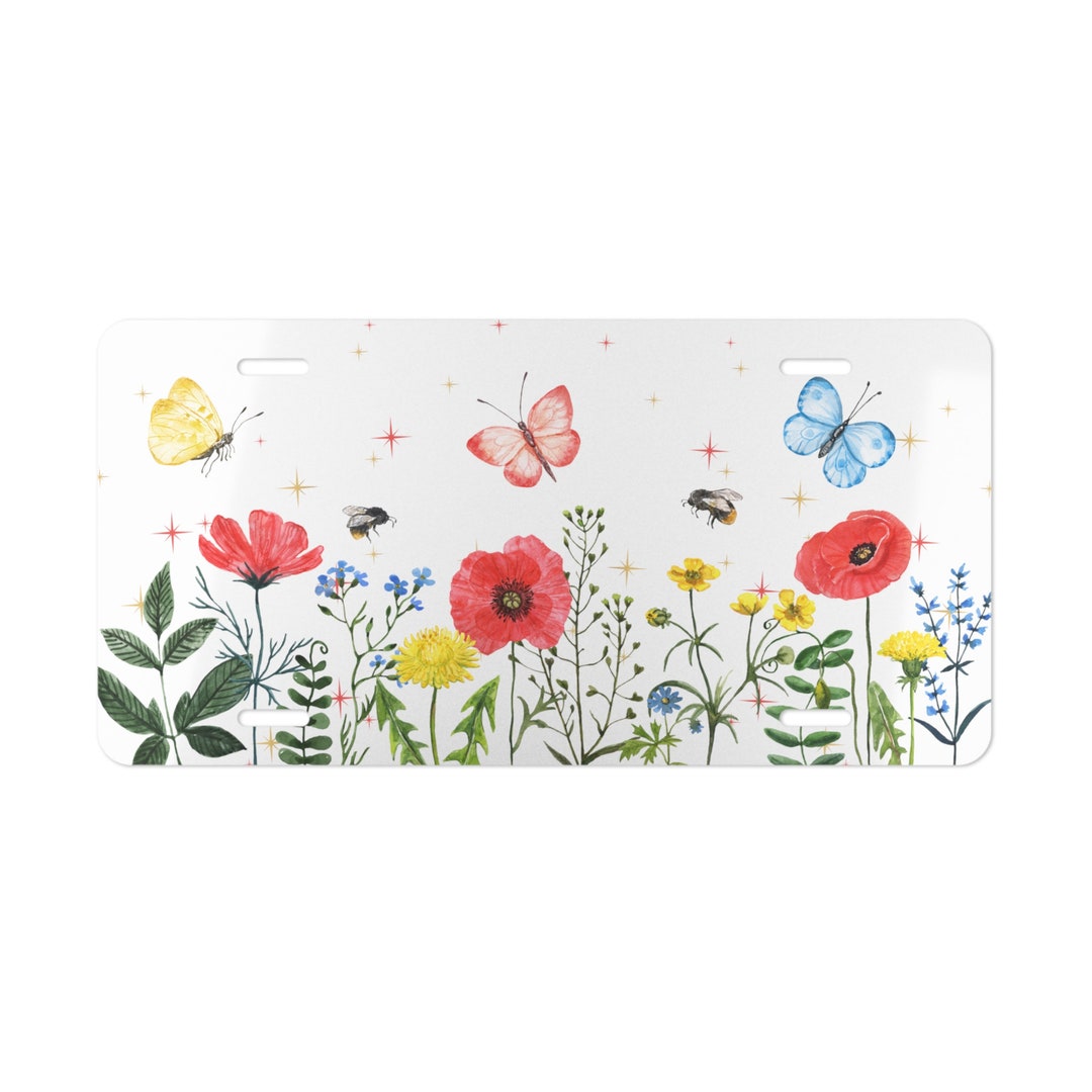 Summer Wildflowers License Plate, Custom Flowers Vanity Car Tag, Gift ...