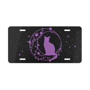 Cat in Moon Floral License Plate | Boho Hippie Cat Vanity Car Tag ...