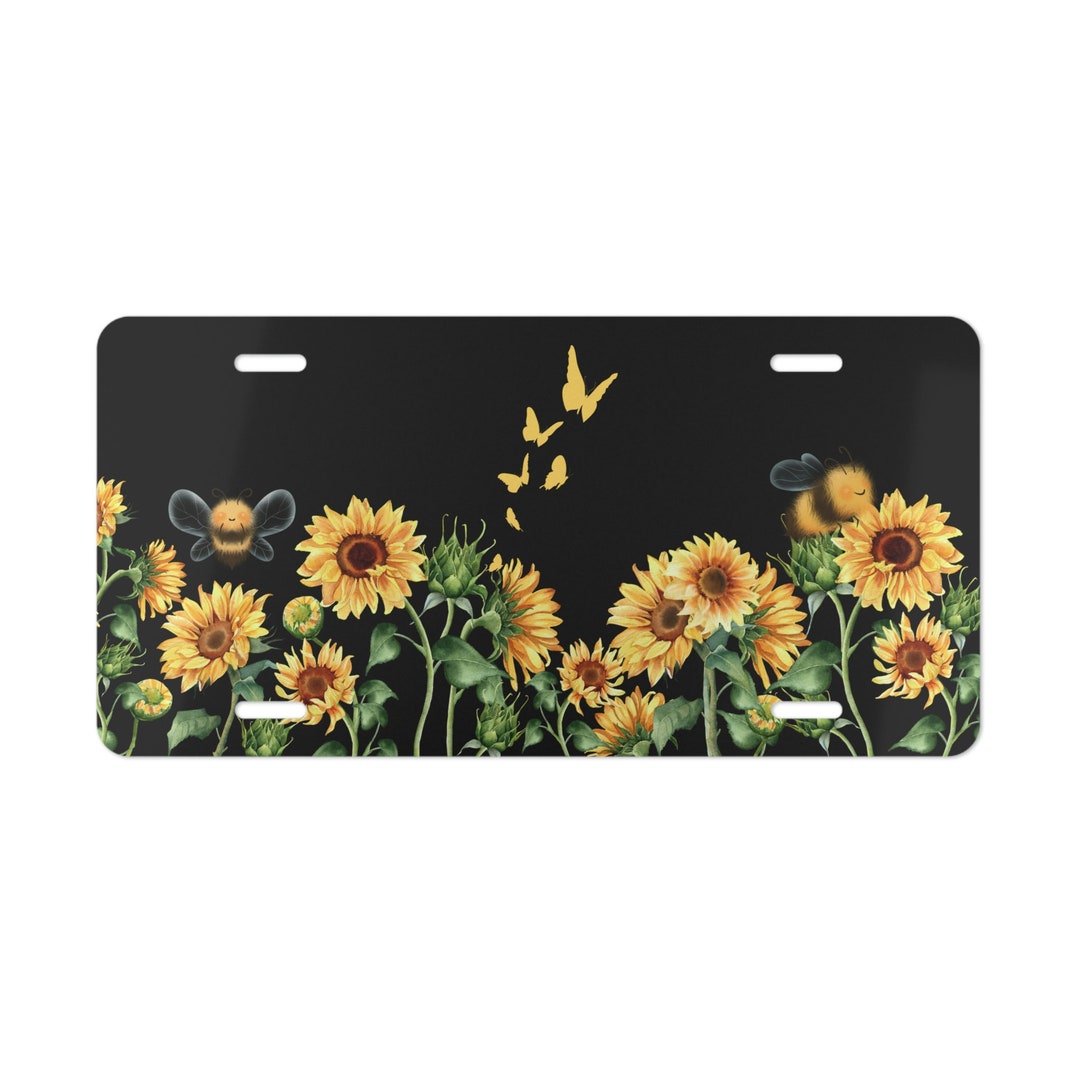 Hand Drawn Sunflowers License Plate, Custom Floral Vanity Car Tag, Gift ...