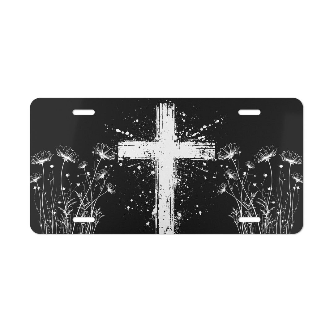 Floral Christian Cross License Plate Jesus Car Tag Religious Gift for ...