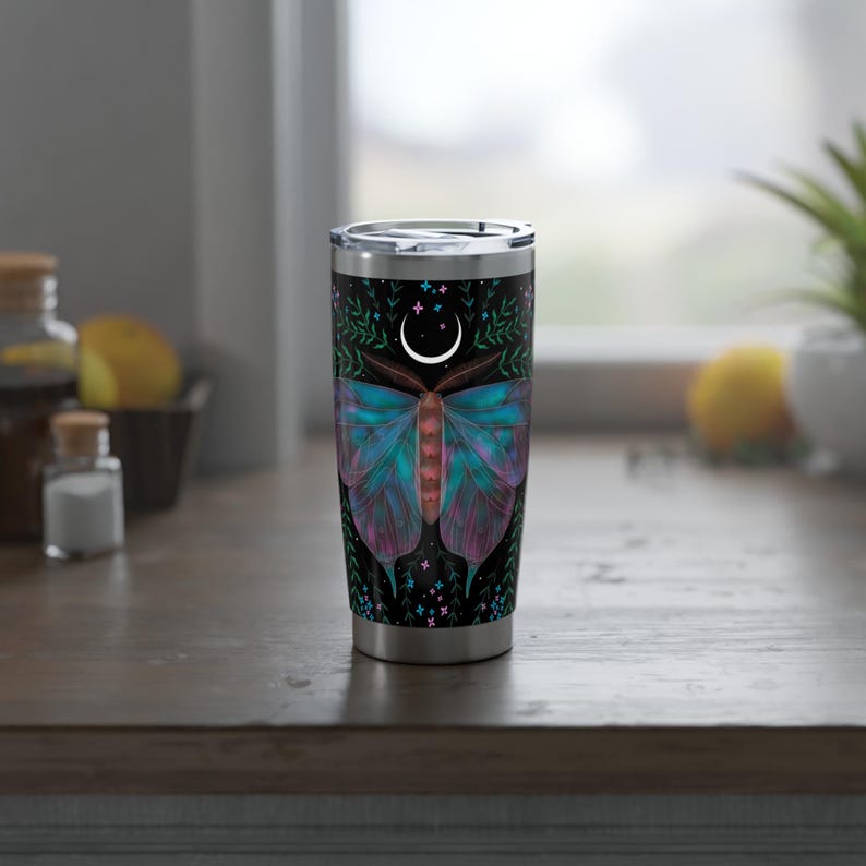 Mystical Luna Moth Travel Mug With Lid | Crescent Moon Night Butterfly ...