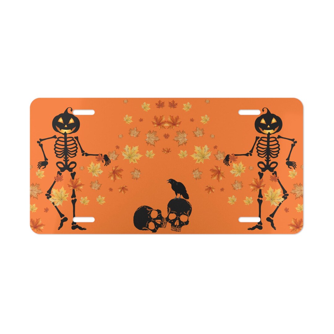 Funny Dancing Skeletons Halloween License Plate | Custom Fall Decor ...