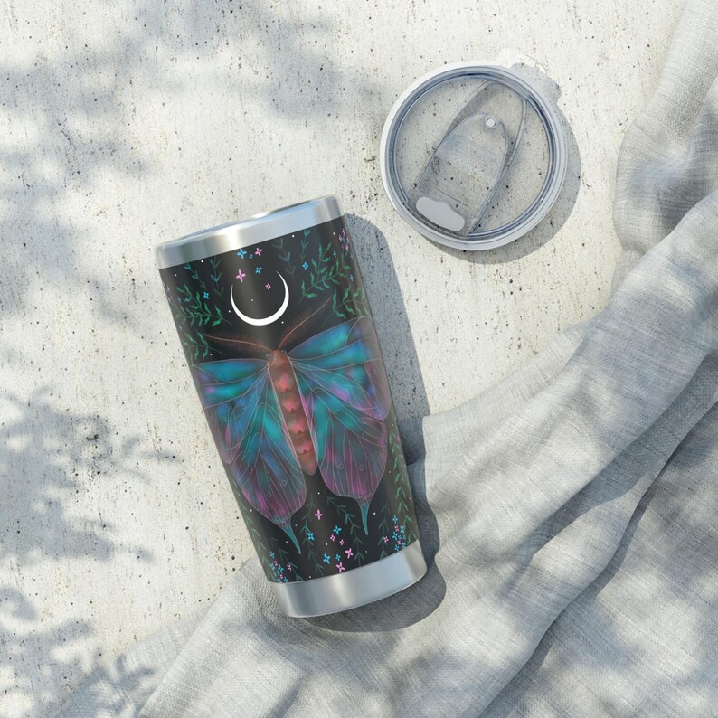 Mystical Luna Moth Travel Mug With Lid | Crescent Moon Night Butterfly ...