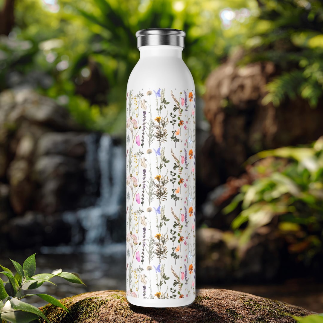 Pressed Flowers Water Bottle: Insulated Stainless Steel Drinkware (20oz ...