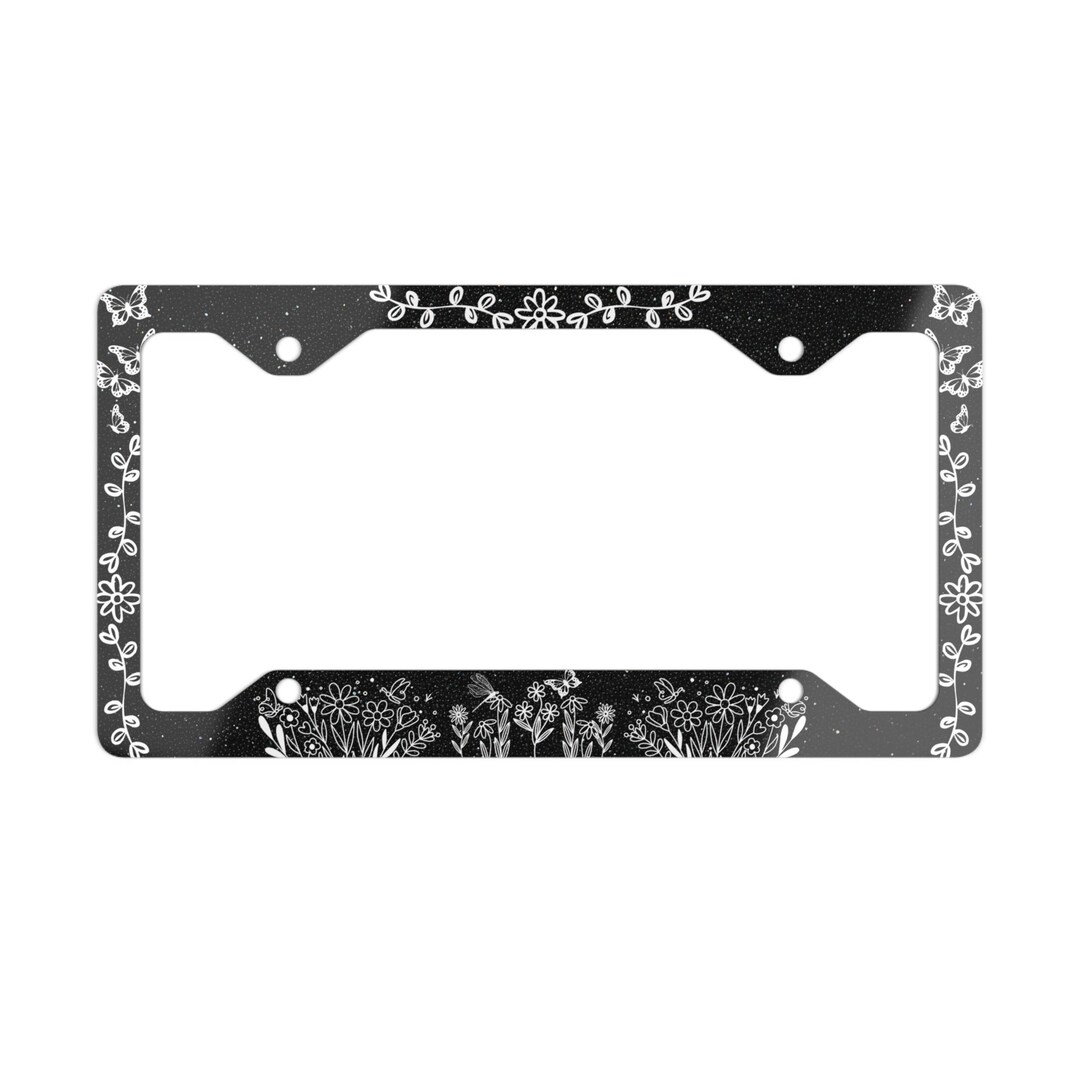 Black Faux Glitter Floral License Plate Frame: Boho Car Accessory - Etsy