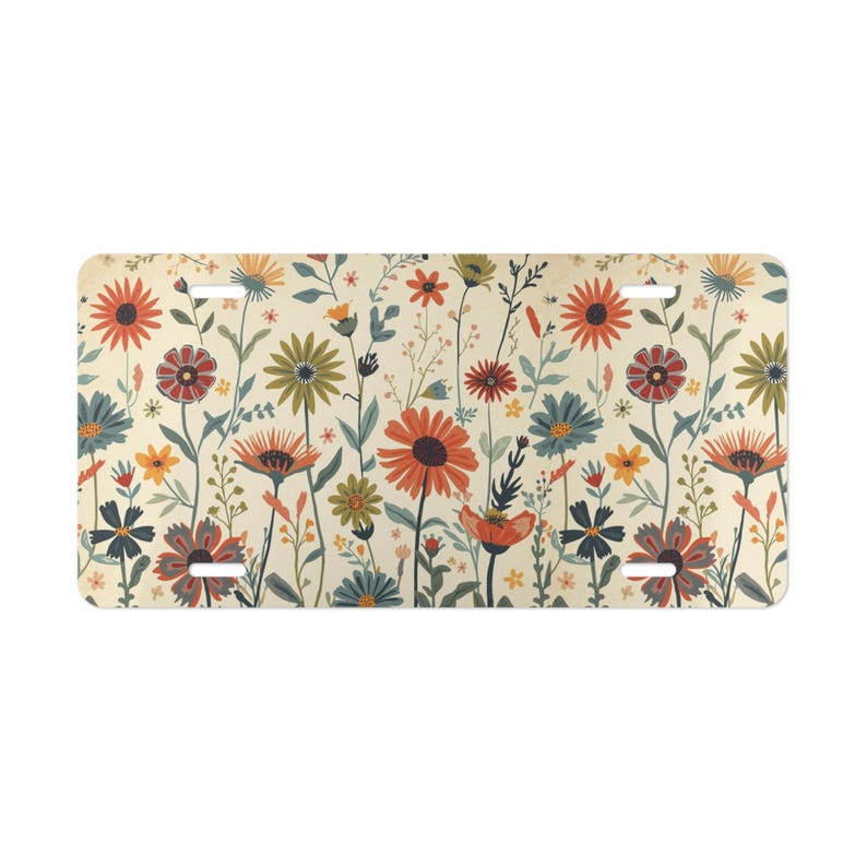 Retro Floral Car Tag | Flower License Plate - Etsy