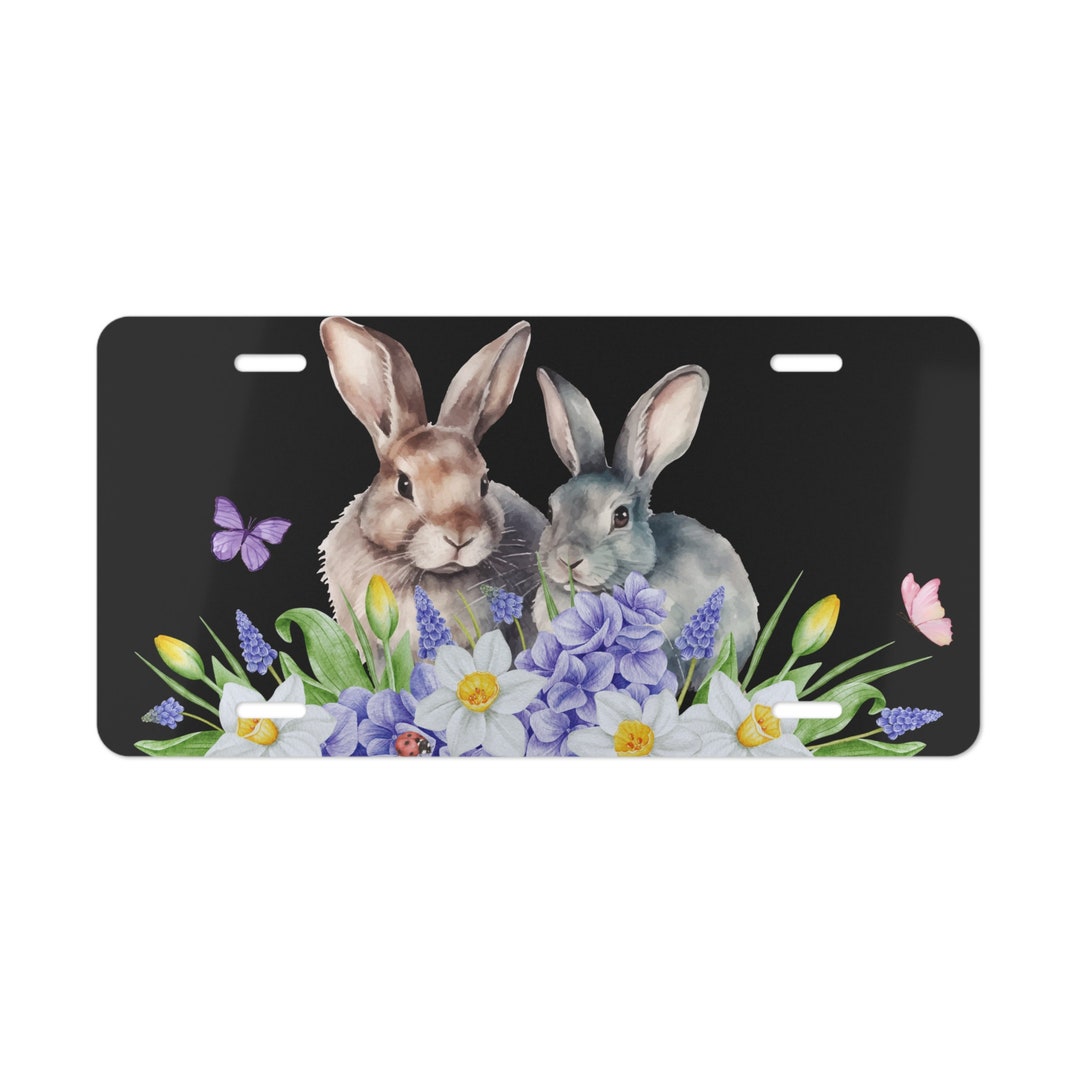 Rabbit and Spring Flowers License Plate | More Colors Available! | Cute ...