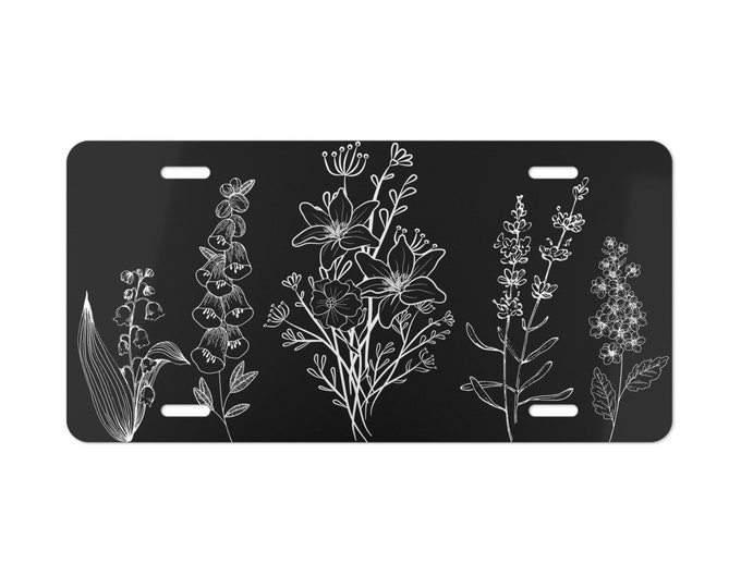 Hand Drawn Wildflowers License Plate, Wildflower Vanity Plate, Custom ...