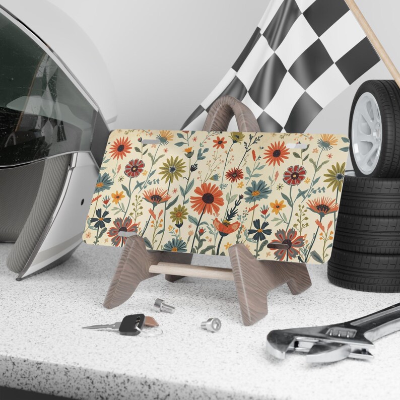 Retro Floral Car Tag | Flower License Plate - Etsy