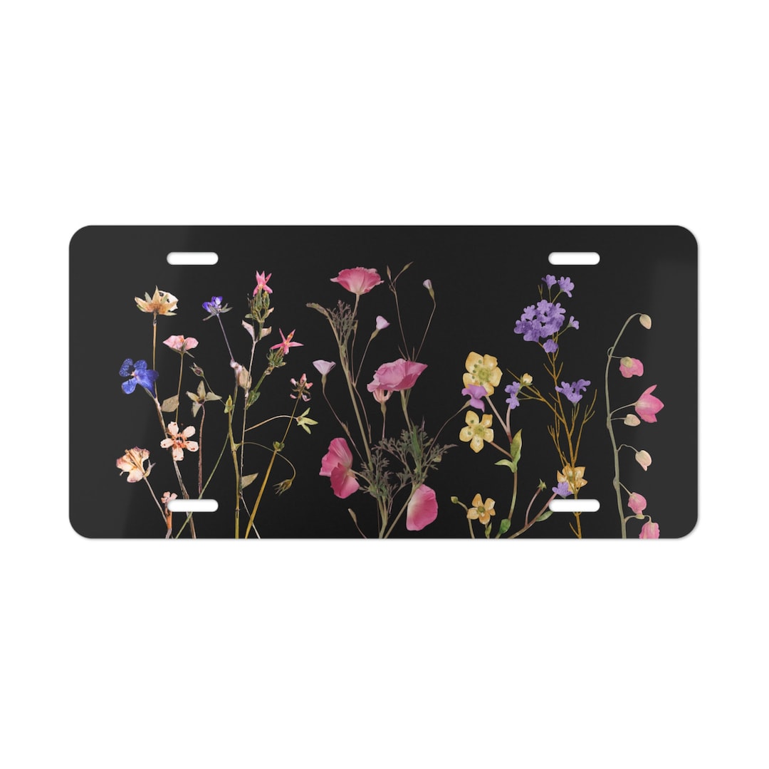 Vintage Pressed Flowers Vanity Car License Plate, Floral Cottagecore ...