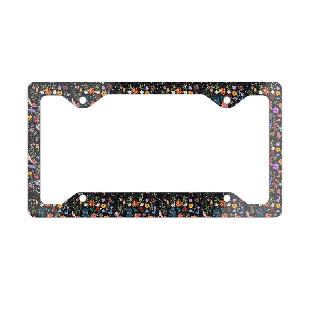 Pressed Flower License Plate Frame, Black Glitter Print Car Frame ...