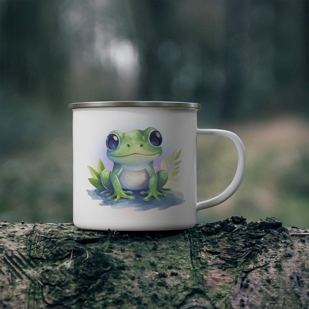 Enamel Camping Mug, Cute Frog Design, Outdoor Adventure Drinkware ...