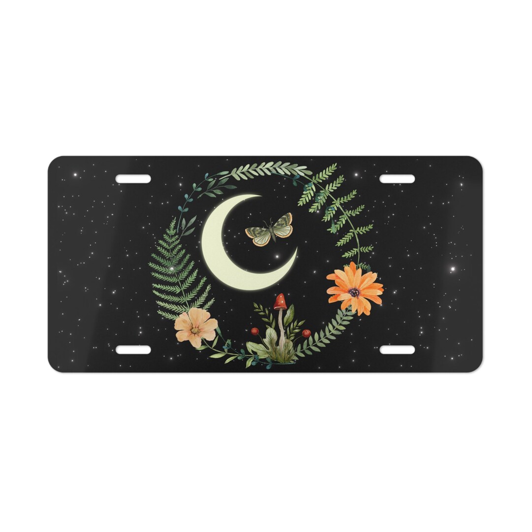 Mystic Moon Car Tag | Botanical License Plate | Gift for Birthday ...