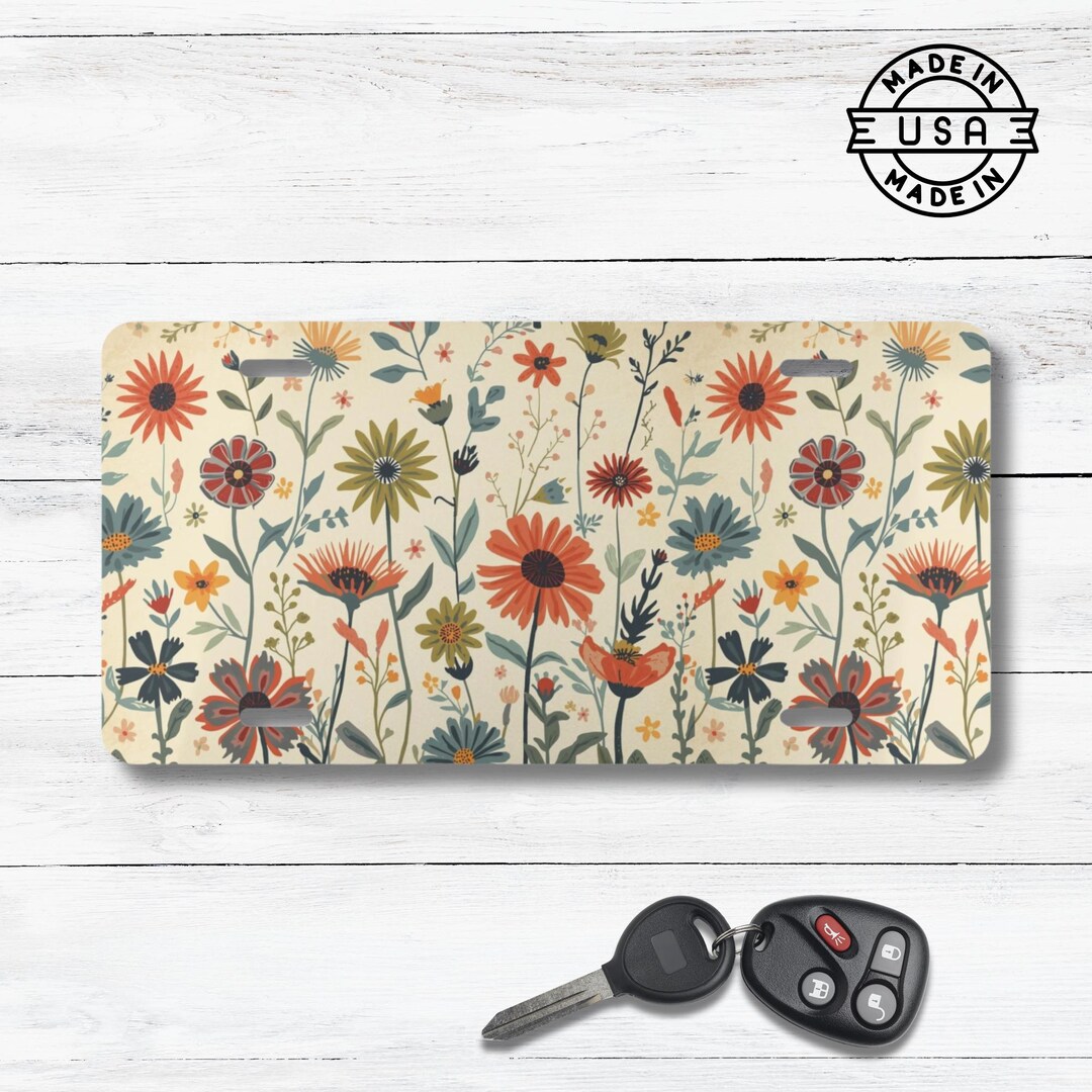 Retro Floral Car Tag | Flower License Plate - Etsy