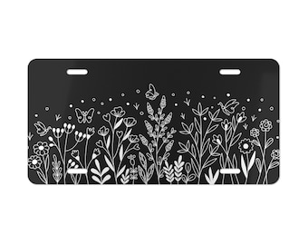 Hand Drawn Wildflowers License Plate, Wildflower Vanity Plate, Custom ...