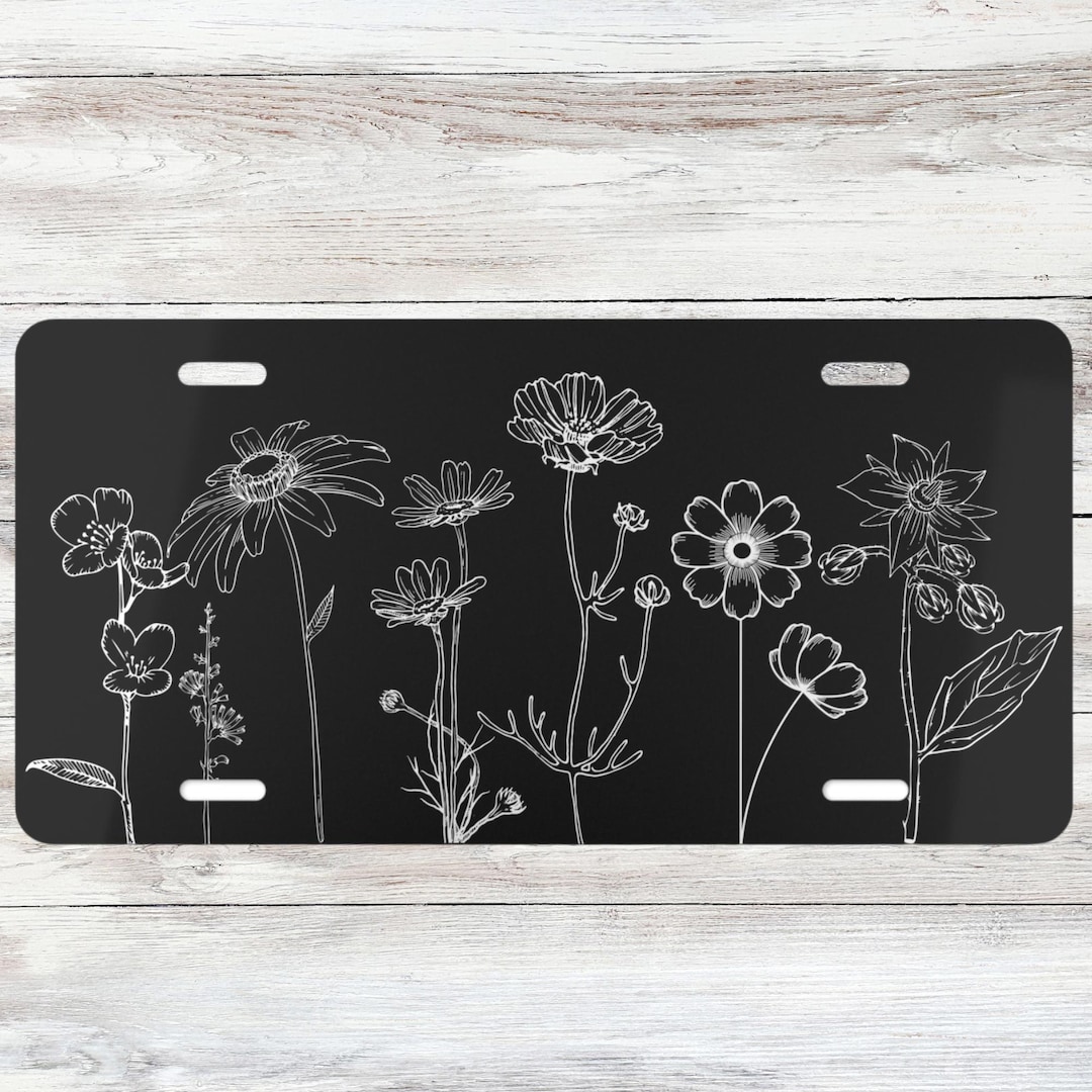 Hand-drawn Wildflower Car Tag: Floral License Plate - Etsy