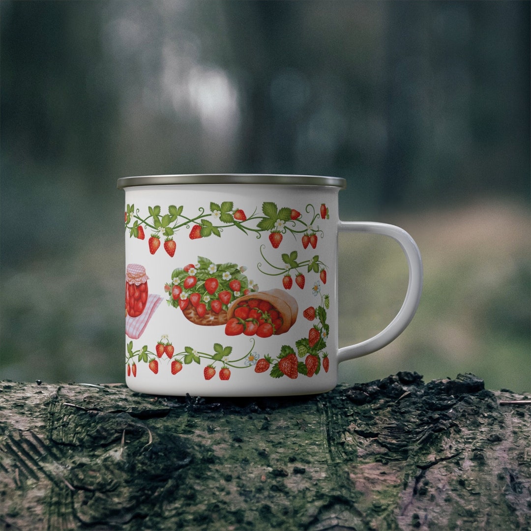 Cottagecore Strawberry Enamel Camping Mug | Fruit Harvest Coffee/ Tea ...