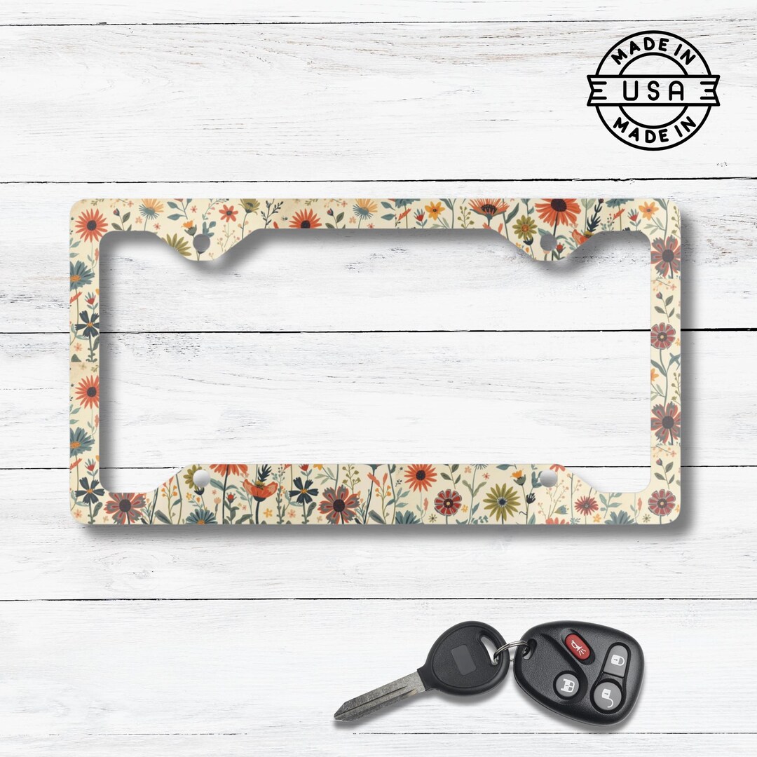 Vintage Floral Metal License Plate Frame | Ditsy Flowers Car Decor - Etsy