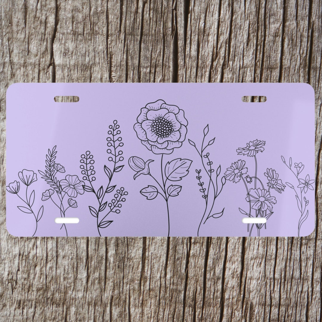 Hand Drawn Wildflowers Car Tag | Choose Your Favorite Background Color ...