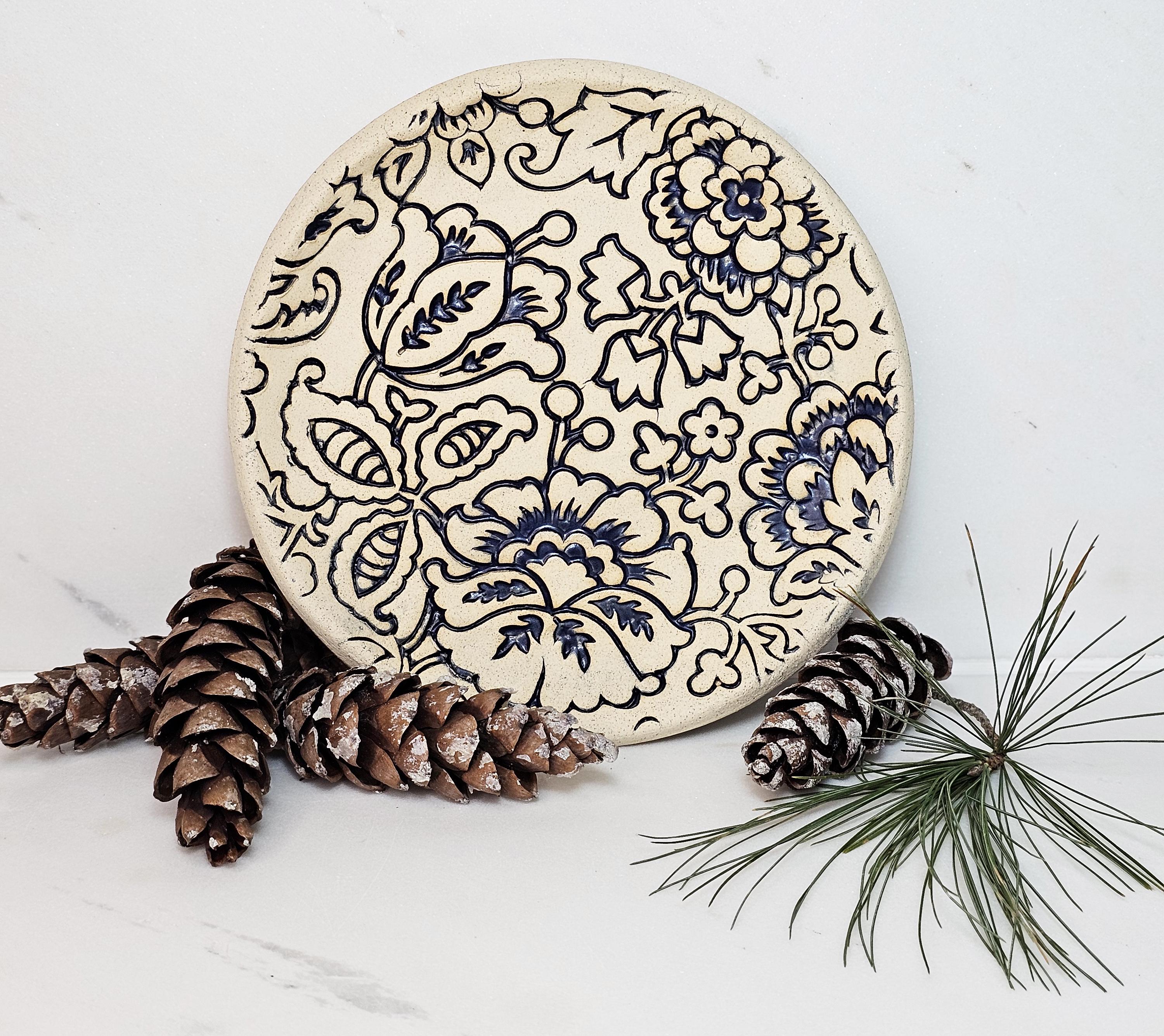 Desert Plate/trinket Dish/small Plate: Dahlia in Navy - Etsy