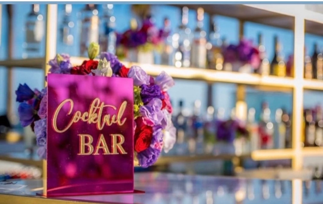 Modern Mirrored Acrylic Cocktail Bar Sign 3D Acrylic Laser Cut Laser ...